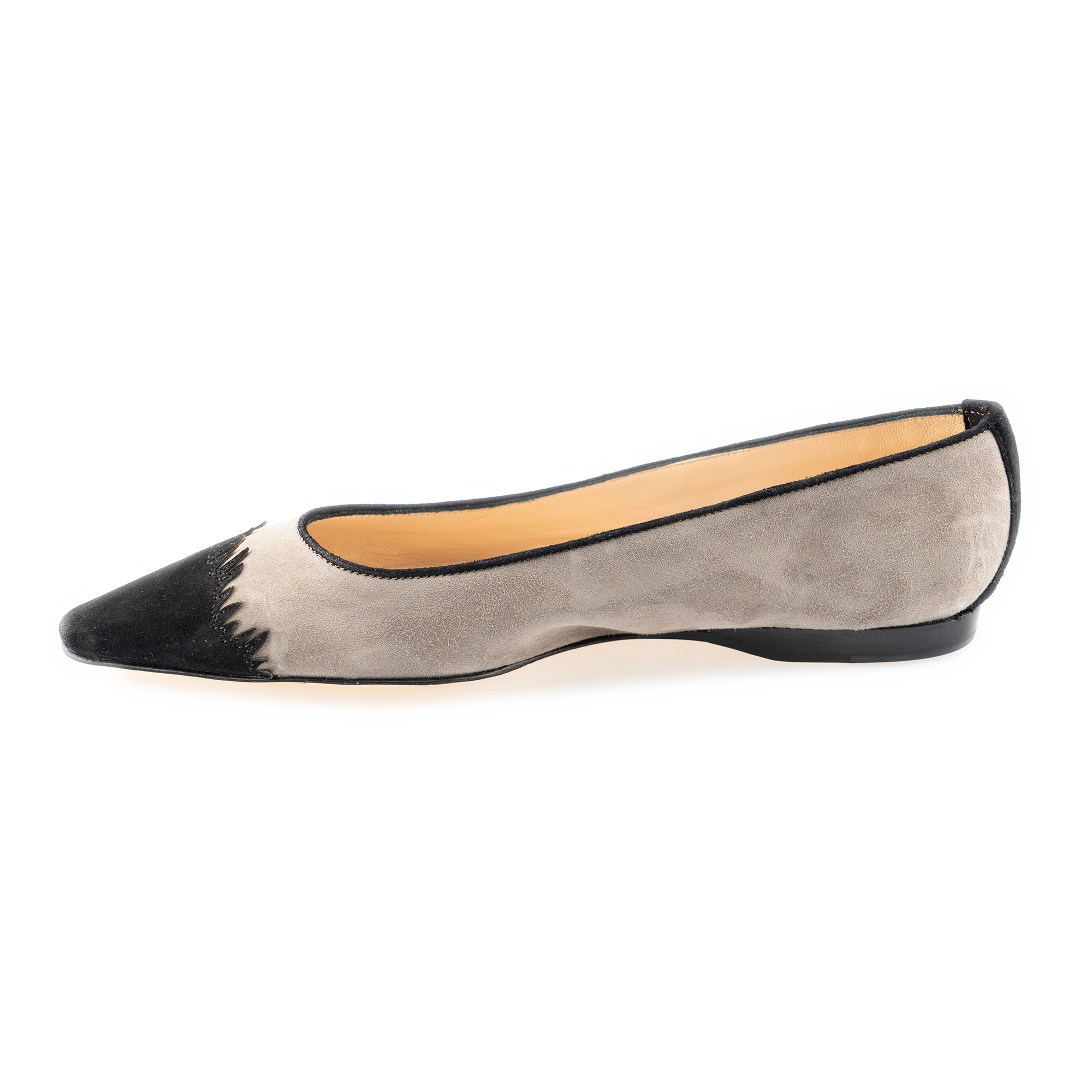 Gypsy Brogueing Toe Cap Pointy Ballet - Taupe/Black -Tan – Emma Hope shop