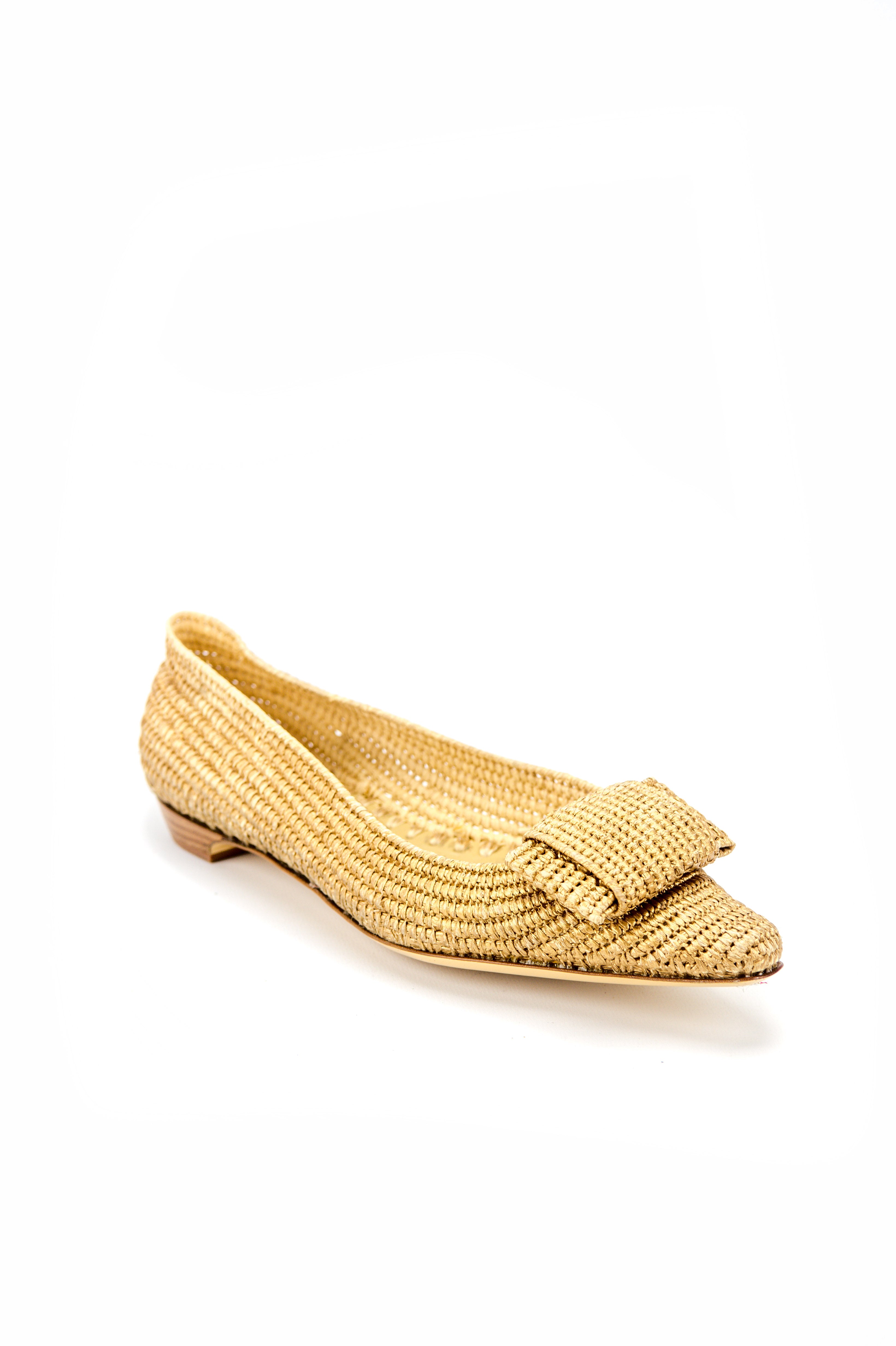 Flat Bow Raffia Pointy ballet-Gold – Emma Hope shop