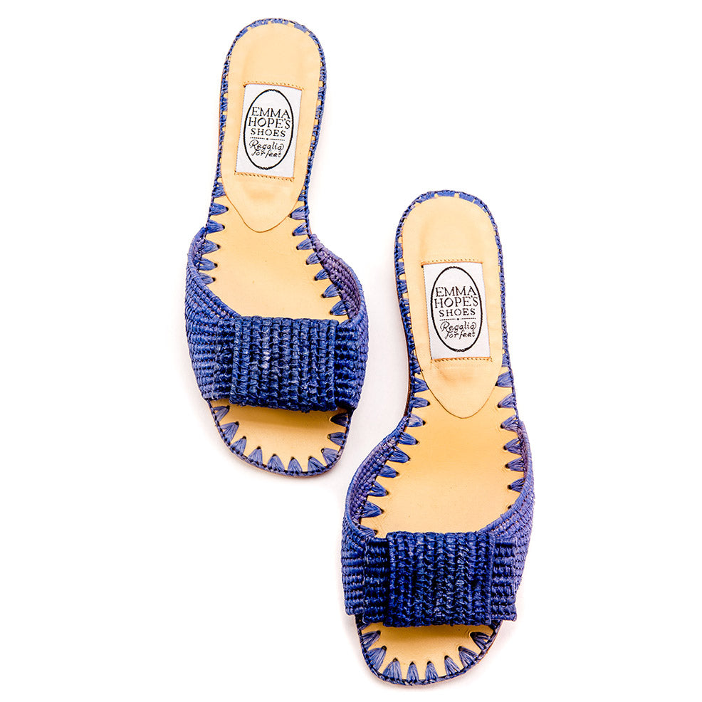Raffia Open Flat Bow Mule-China Blue – Emma Hope shop