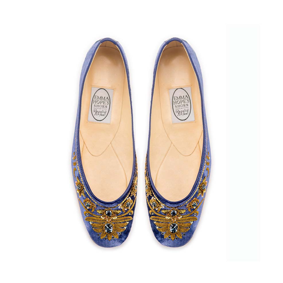 English Rosie Ballet - Inky Blue Gold Velvet – Emma Hope shop